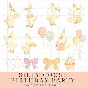 Silly Goose Birthday Clipart – Watercolor Party Geese, Balloons, Cakes ...