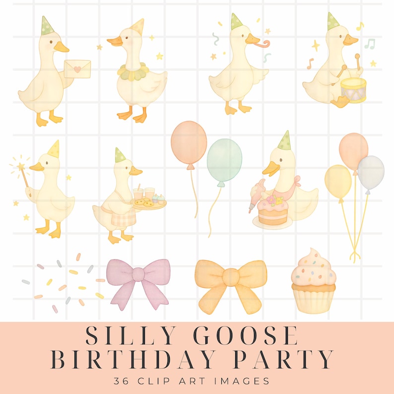 Silly Goose Birthday Clipart – Watercolor Party Geese, Balloons, Cakes ...