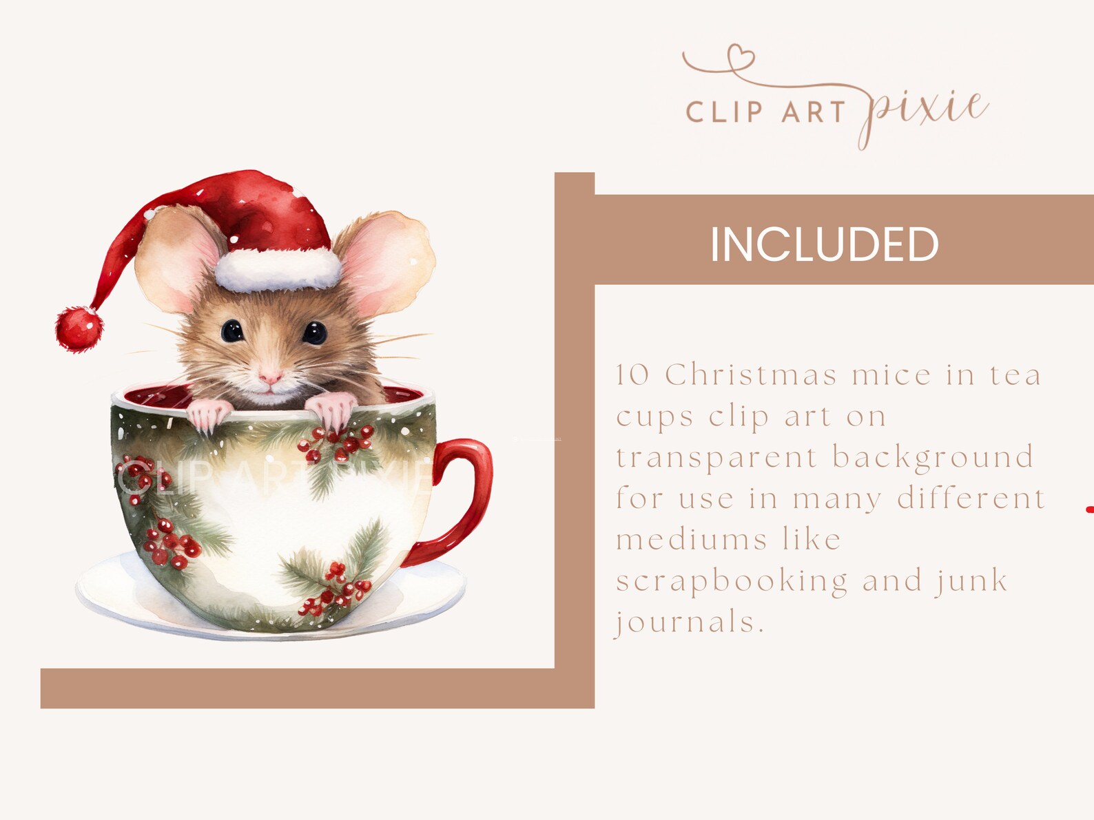 Christmas Mice in Teacups Clip Art Pack Watercolour, Clipart or ...