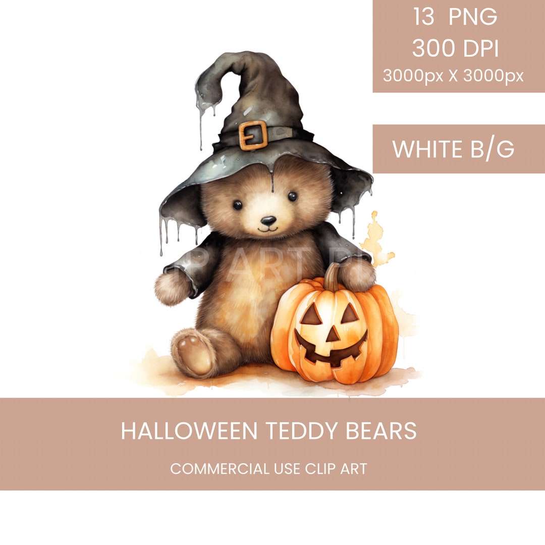 Watercolour Halloween Teddy Bears Clip Art Pack Watercolour, Clipart or ...