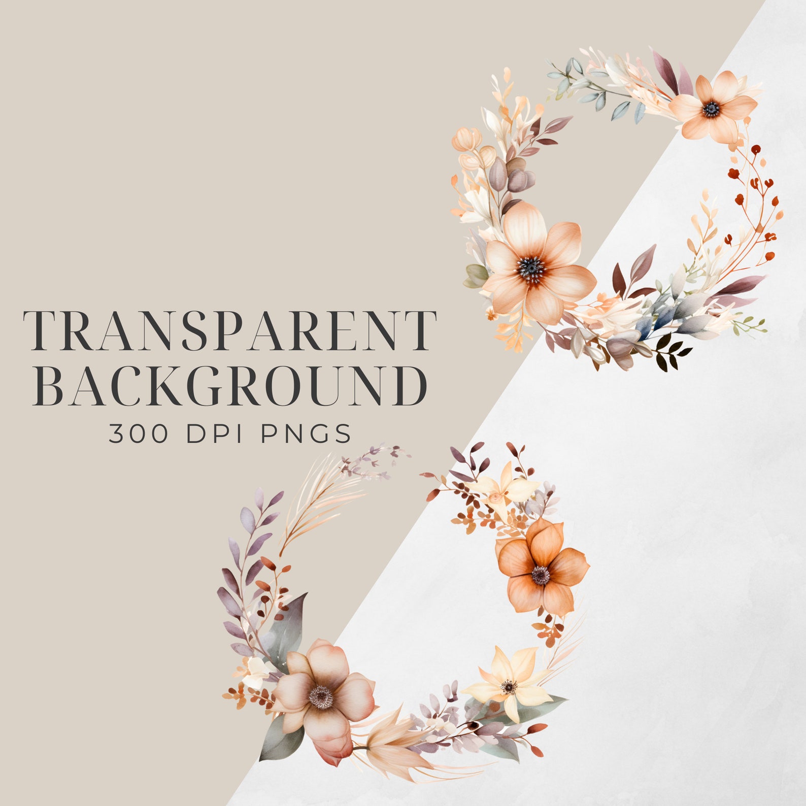 Watercolor Boho Wreath Clipart BUNDLE Boho Muted Tones - Etsy