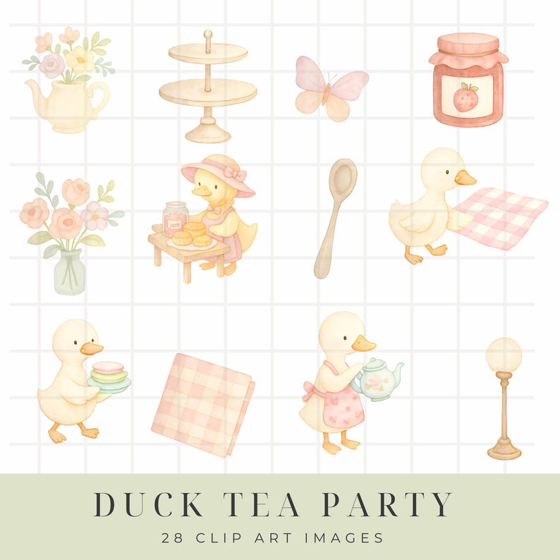 Watercolor Duck Tea Party Clipart | Cute Ducks, Teacups, Sweets ...
