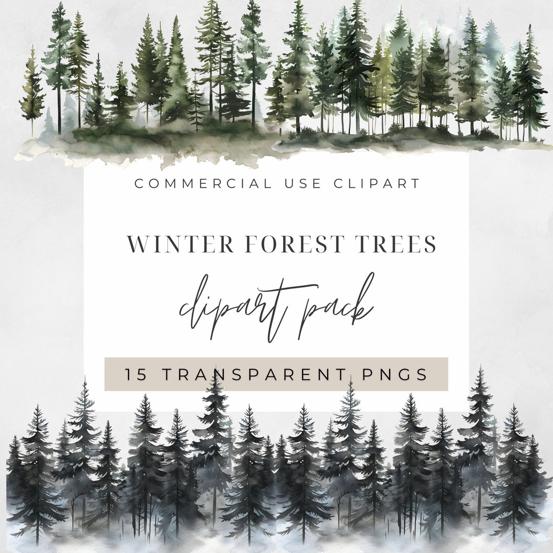Watercolor Winter Trees Clipart, Clipart for Commercial Use ...
