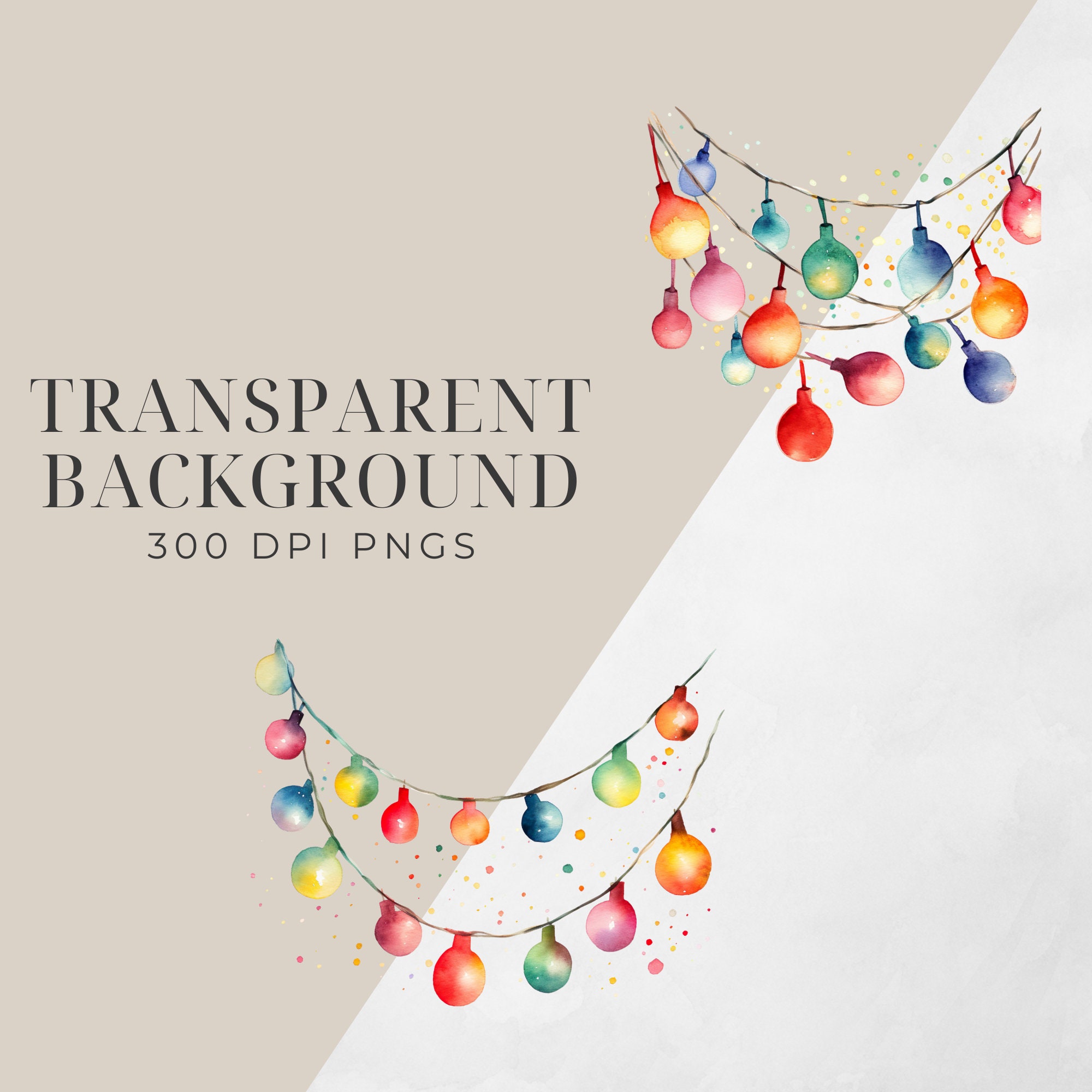 Christmas Festive Lights Clip Art Pack Watercolour, Clipart or ...