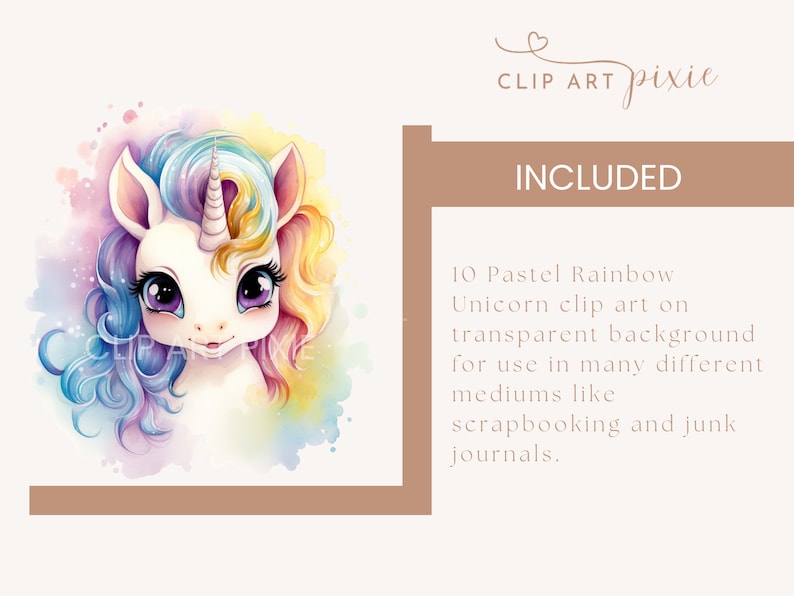 Pastel Rainbow Unicorns Clip Art Pack Watercolour, Clipart or ...