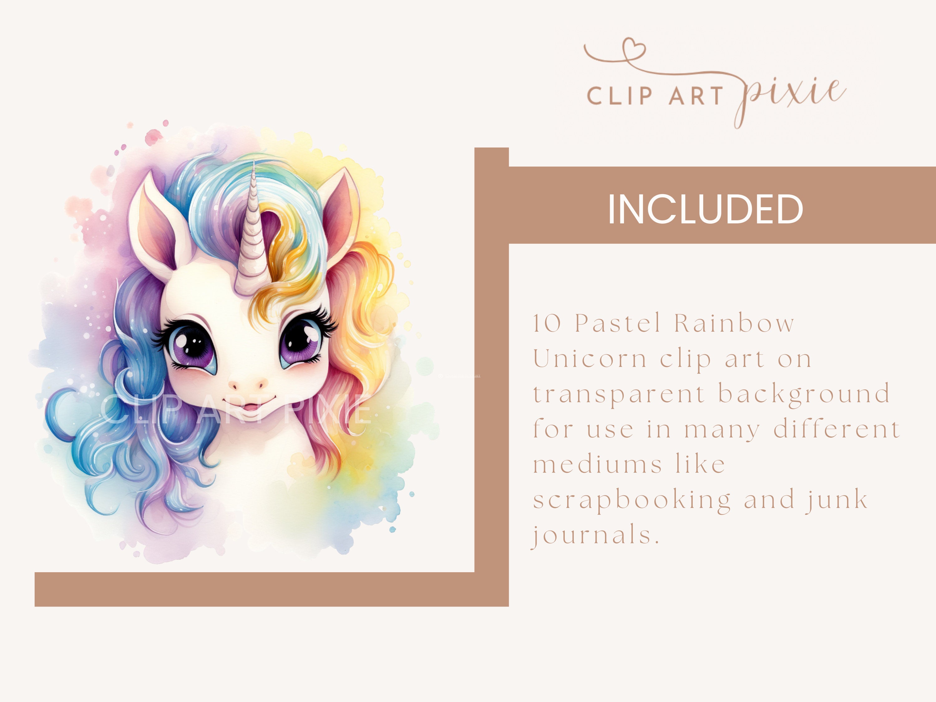 Pastel Rainbow Unicorns Clip Art Pack Watercolour, Clipart or ...