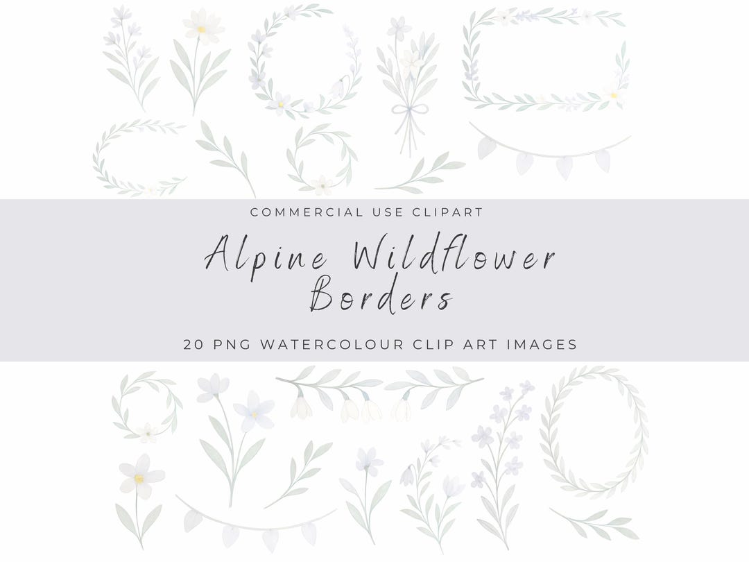 Alpine Wildflower Border Clipart | Soft Watercolor Floral Frames ...