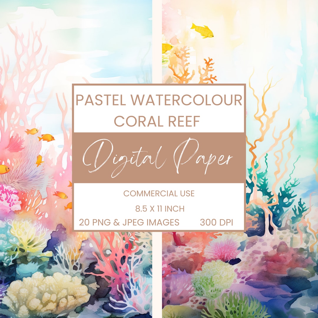 Pastel Coral Reef Digital Paper JPEG & PNG, Junk Journaling, Bundle ...