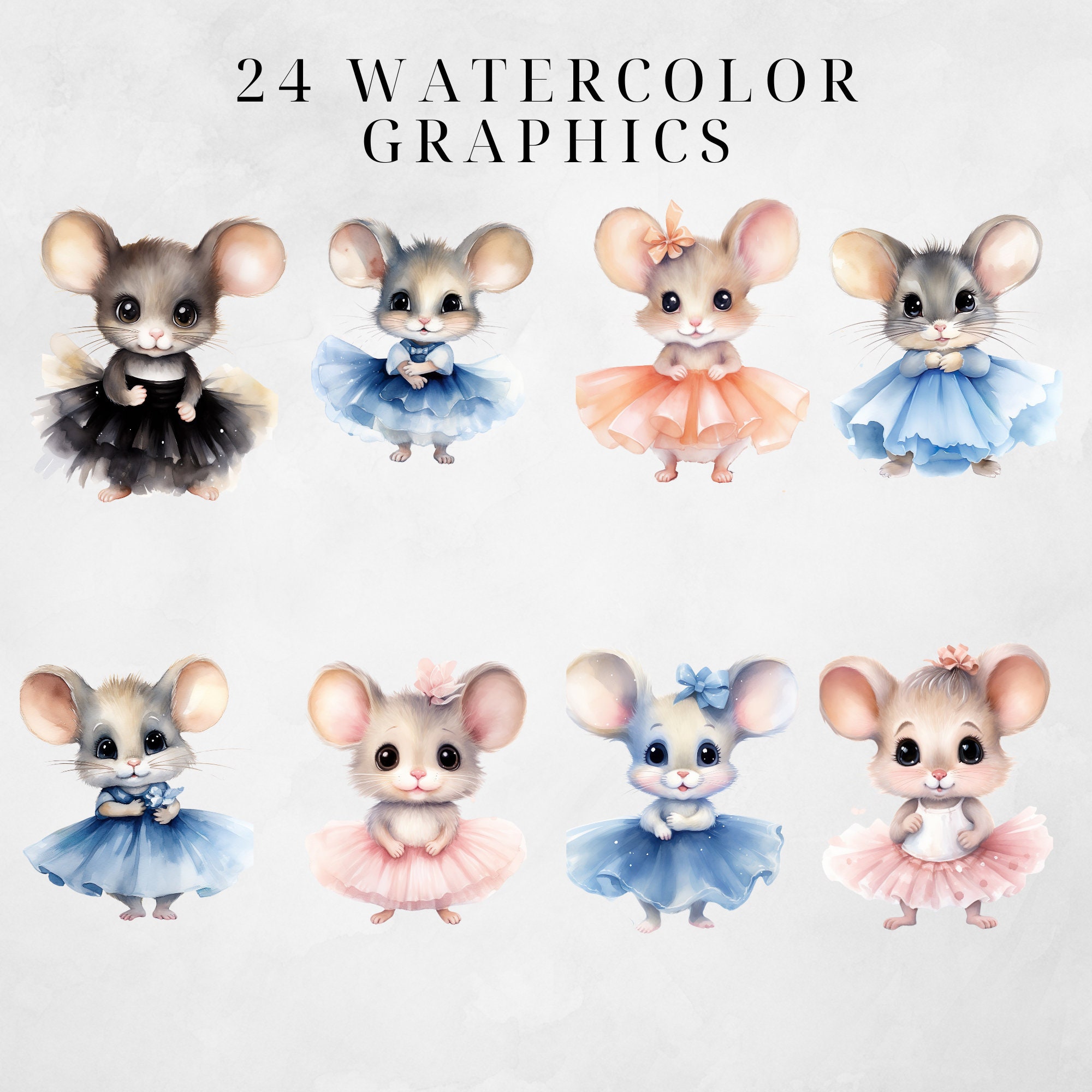 Watercolour Mice in Tutus Clip Art Pack Watercolour, Clipart for ...