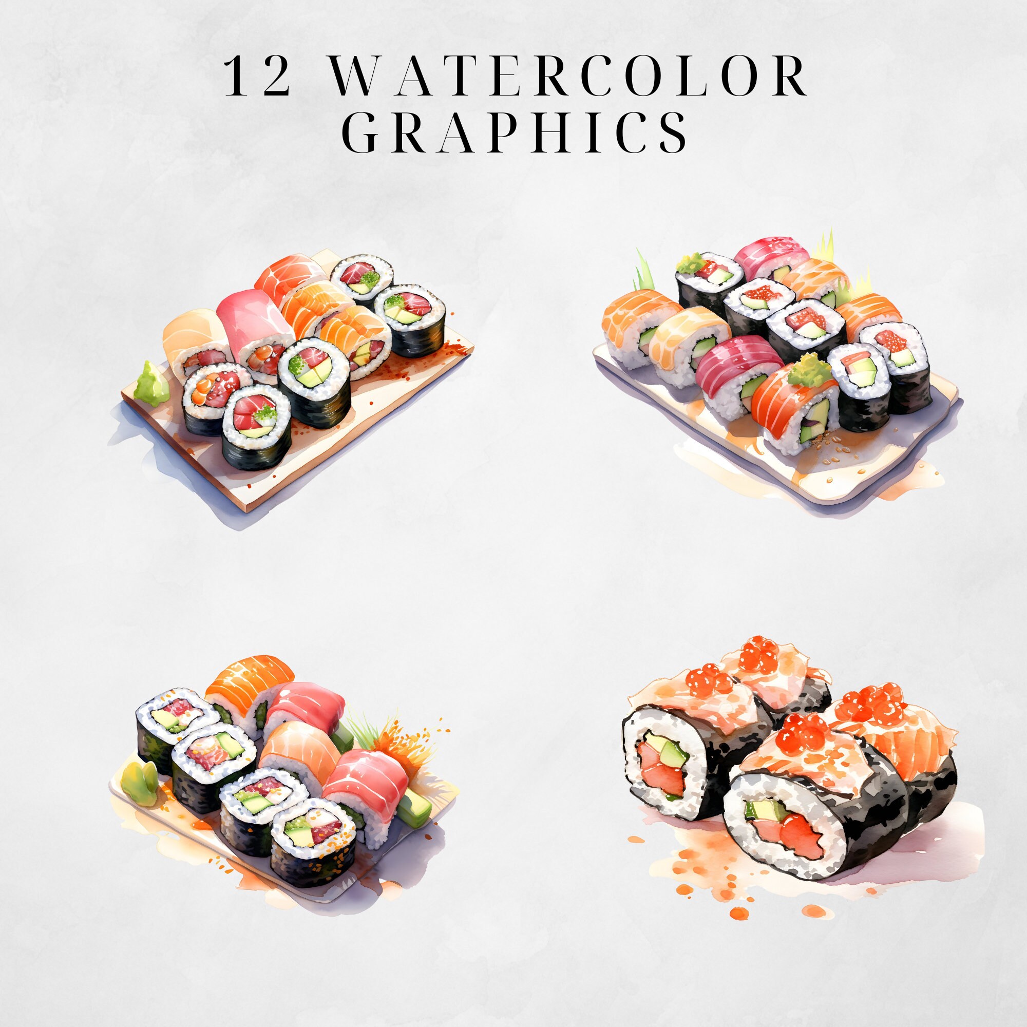 Watercolor Sushi Clipart, Clipart for Commercial Use, Transparent Pngs ...
