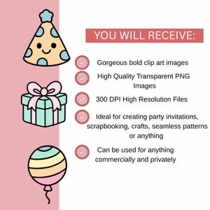 Pastel Birthday Party Clipart Pack | Cute Balloons, Cakes, Gifts ...