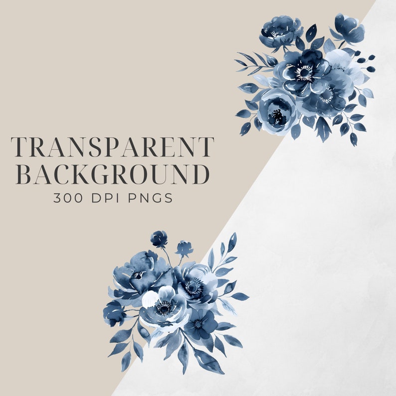 Navy Blue Bouquet Watercolor Clipart PNG, Junk Journaling, Bundle ...