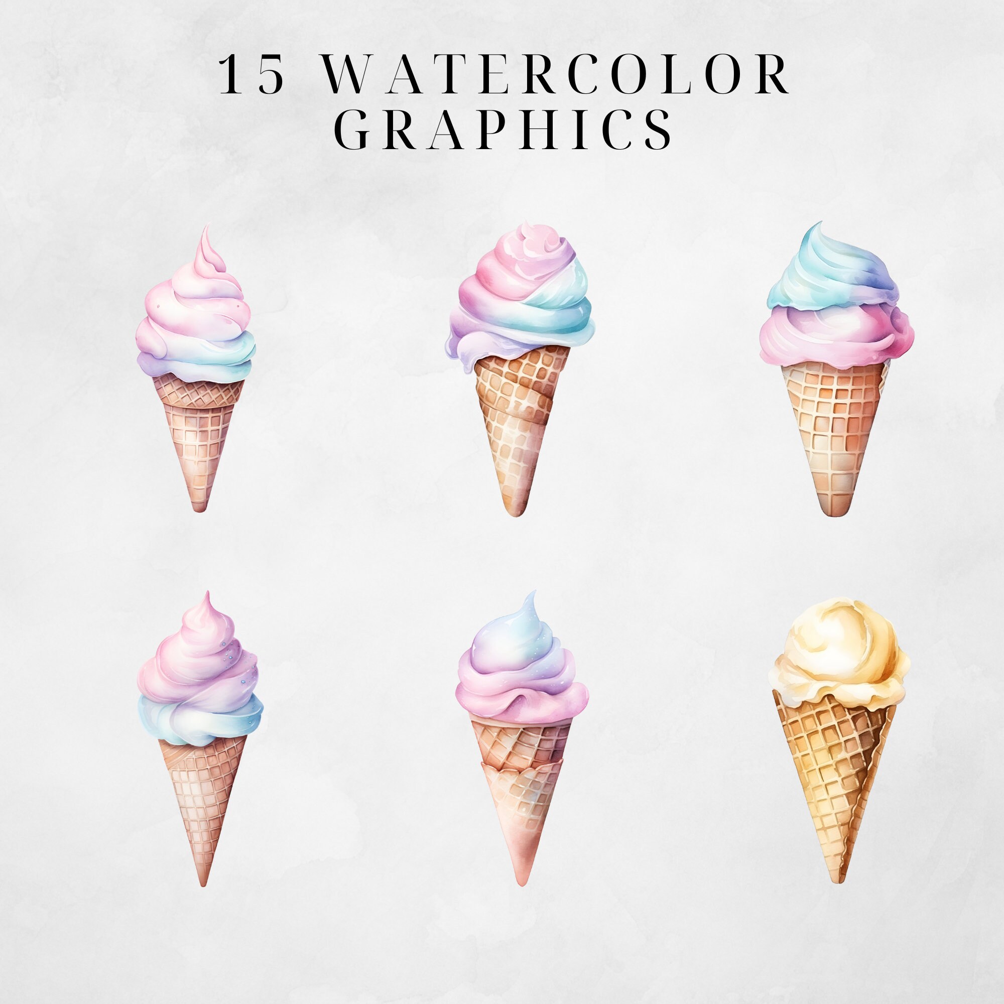 Ice Cream Watercolor Clipart PNG, Junk Journaling, Bundle, Floral ...