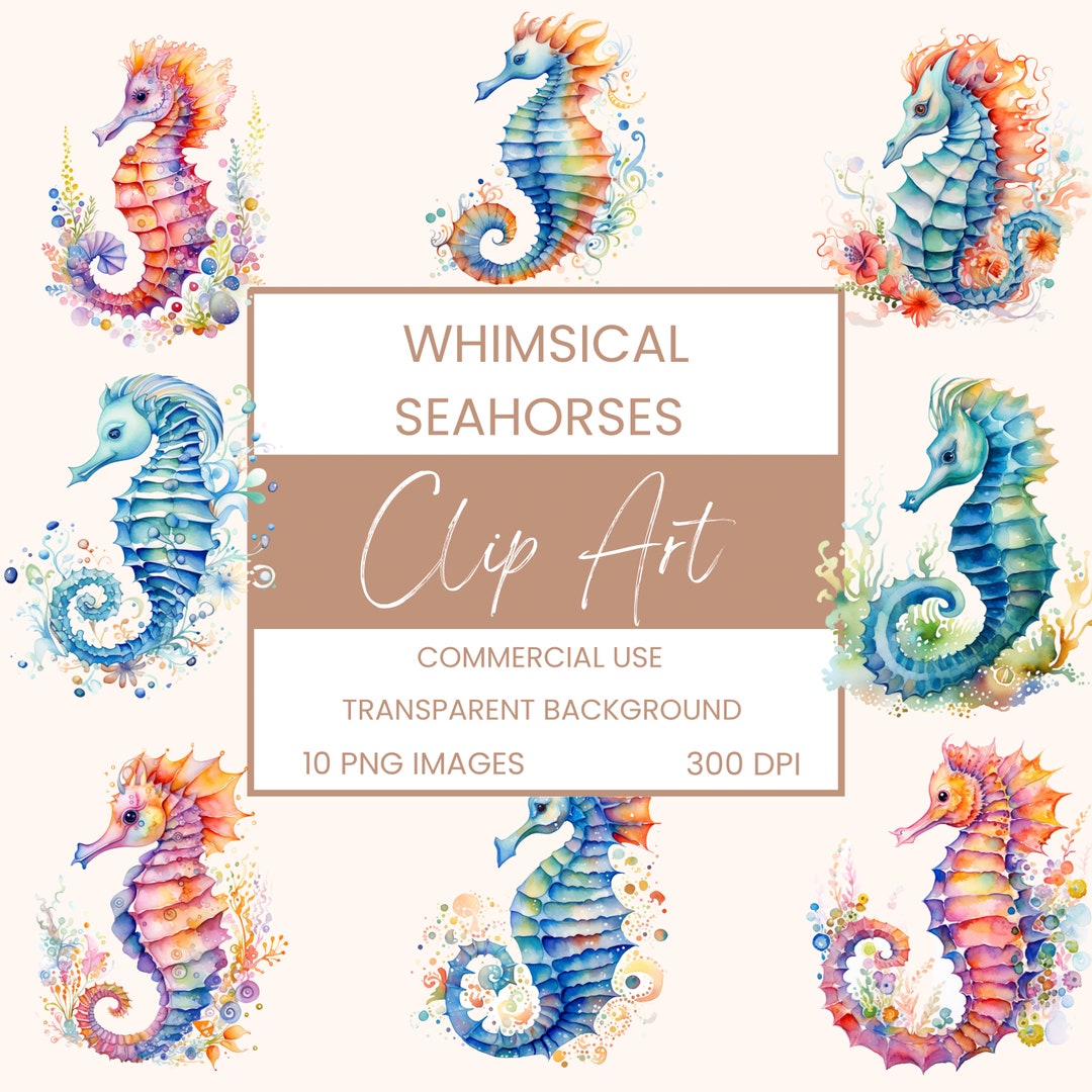 Whimsical Seahorses Clip Art Pack Watercolour, Clipart or Commercial ...