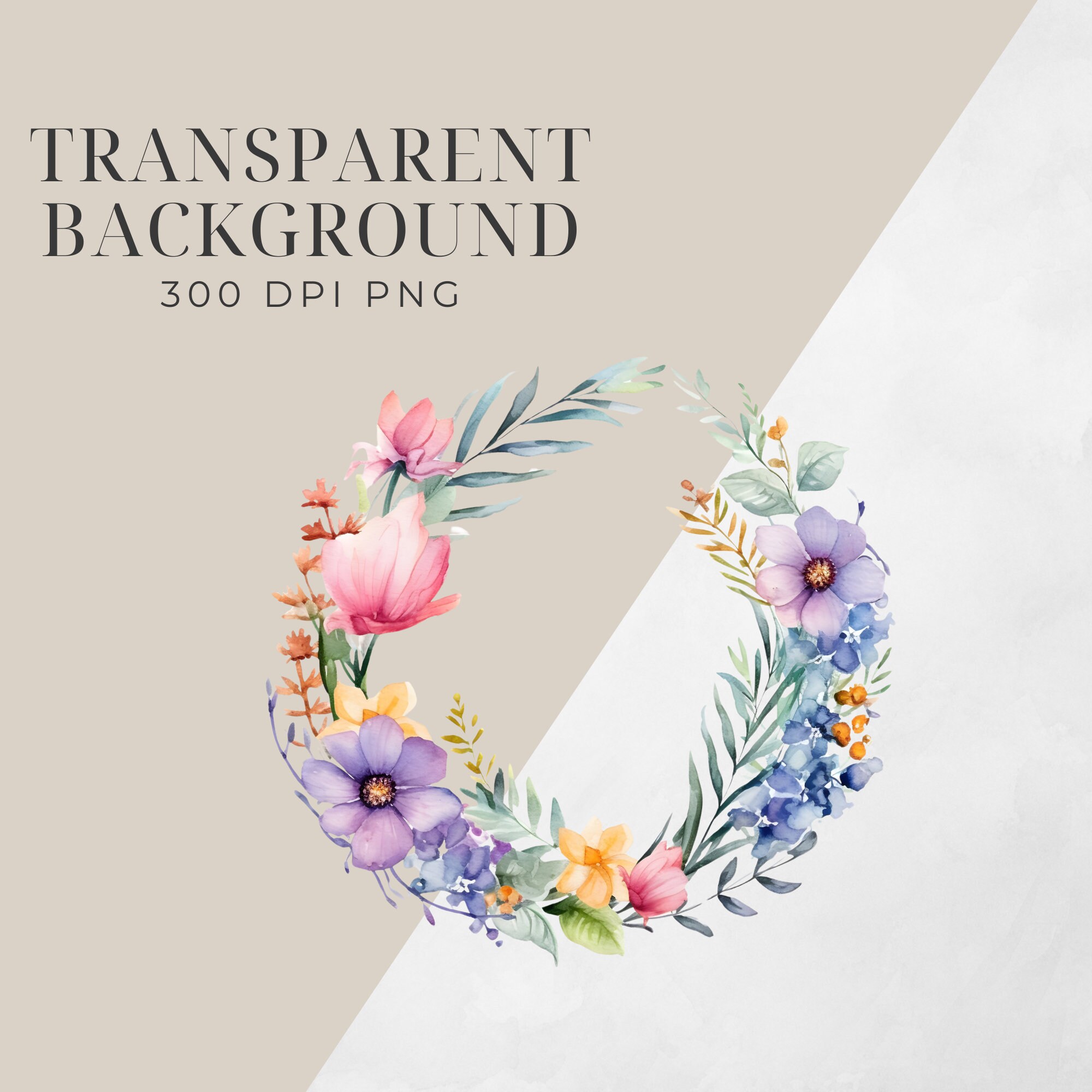 Watercolor Floral Wreath Clipart Bright Summer Floral SINGLE - Etsy