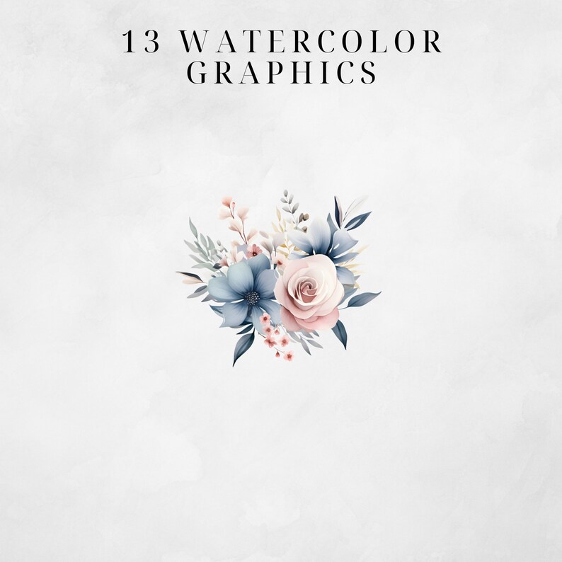 Blue & Pink Bouquet Watercolor Clipart PNG, Junk Journaling, Bundle ...