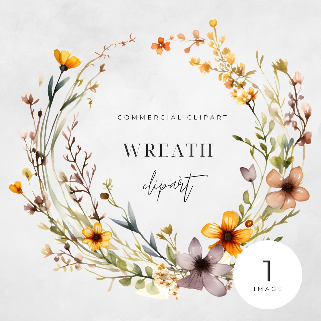 Watercolor Wildflower Wreath Clipart, SINGLE IMAGE, Flowers, Half ...