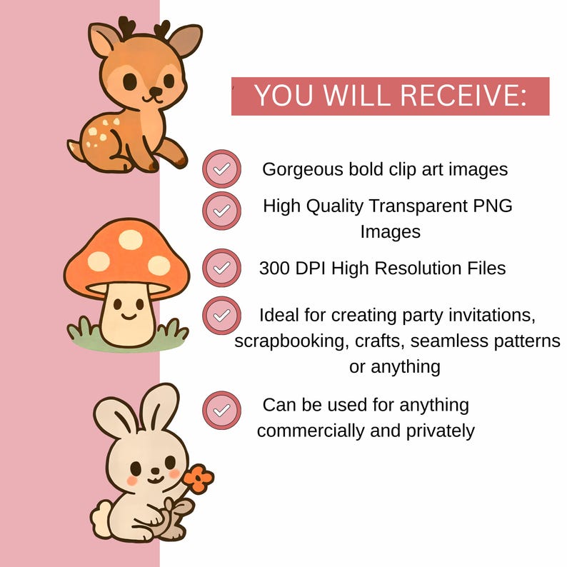 Woodland Animals Clipart Set – Cute Forest Creatures, Trees, Mushrooms ...