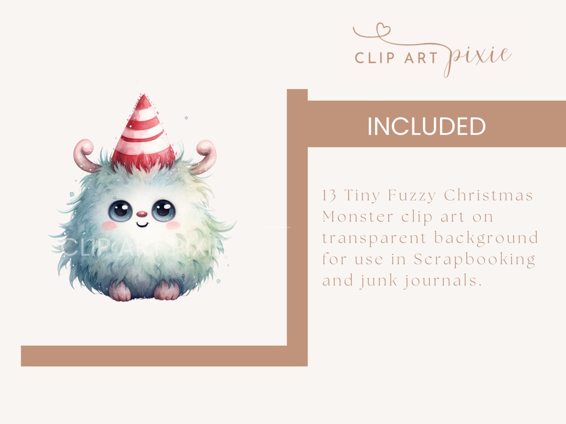 Tiny Fuzzy Christmas Monsters Clip Art Pack Watercolour, Clipart or ...