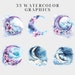 Watercolor Mystical Moons Clipart, BUNDLE, Moon, Half Moon, Clouds ...