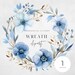 Watercolor Blue Floral Wreath Clipart, SINGLE IMAGE, Flowers, Half ...
