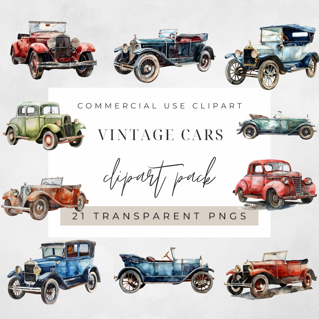 Watercolor Vintage Car Clipart, BUNDLE, Old Cars, Cars, Transparent Png ...
