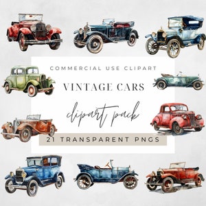 Watercolor Vintage Car Clipart, BUNDLE, Old Cars, Cars, Transparent Png ...