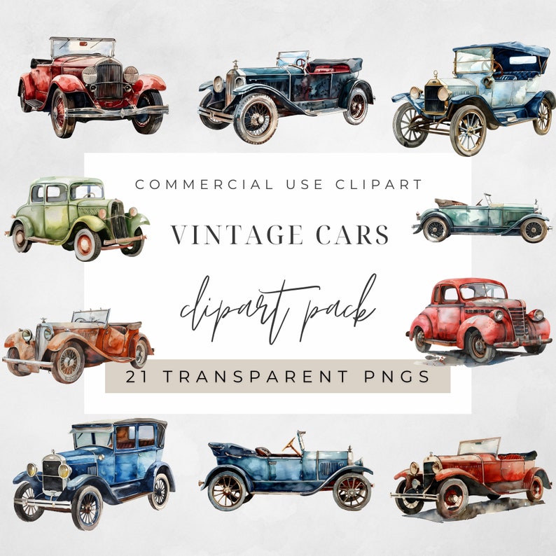 Watercolor Vintage Car Clipart, BUNDLE, Old Cars, Cars, Transparent Png ...