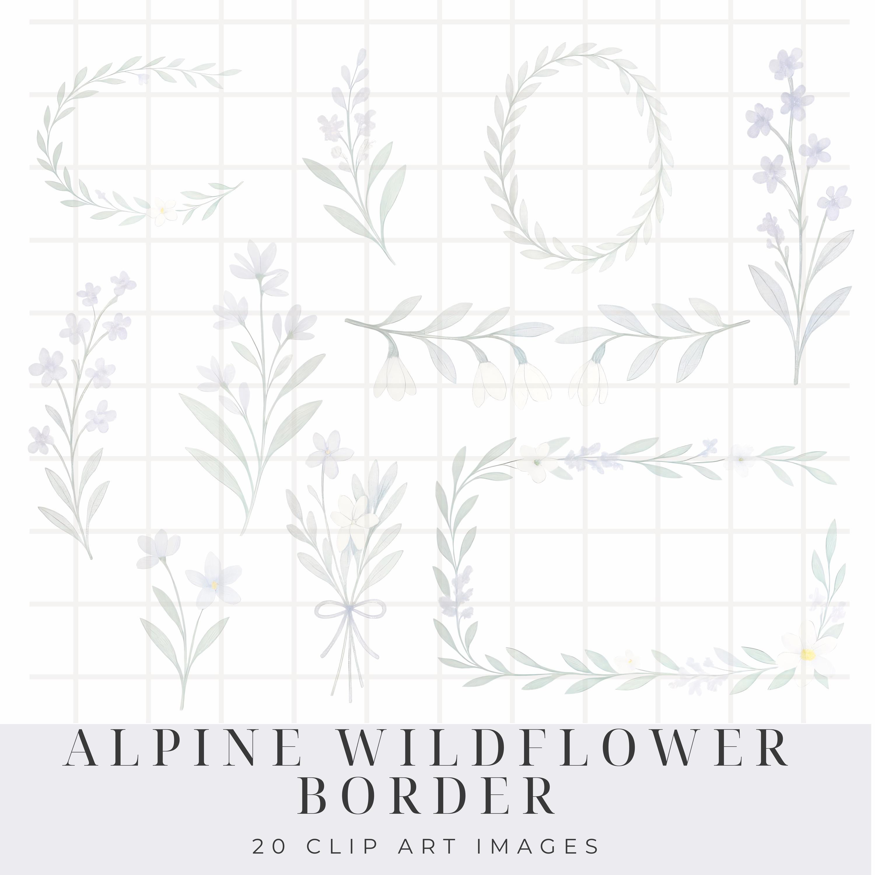 Alpine Wildflower Border Clipart | Soft Watercolor Floral Frames ...