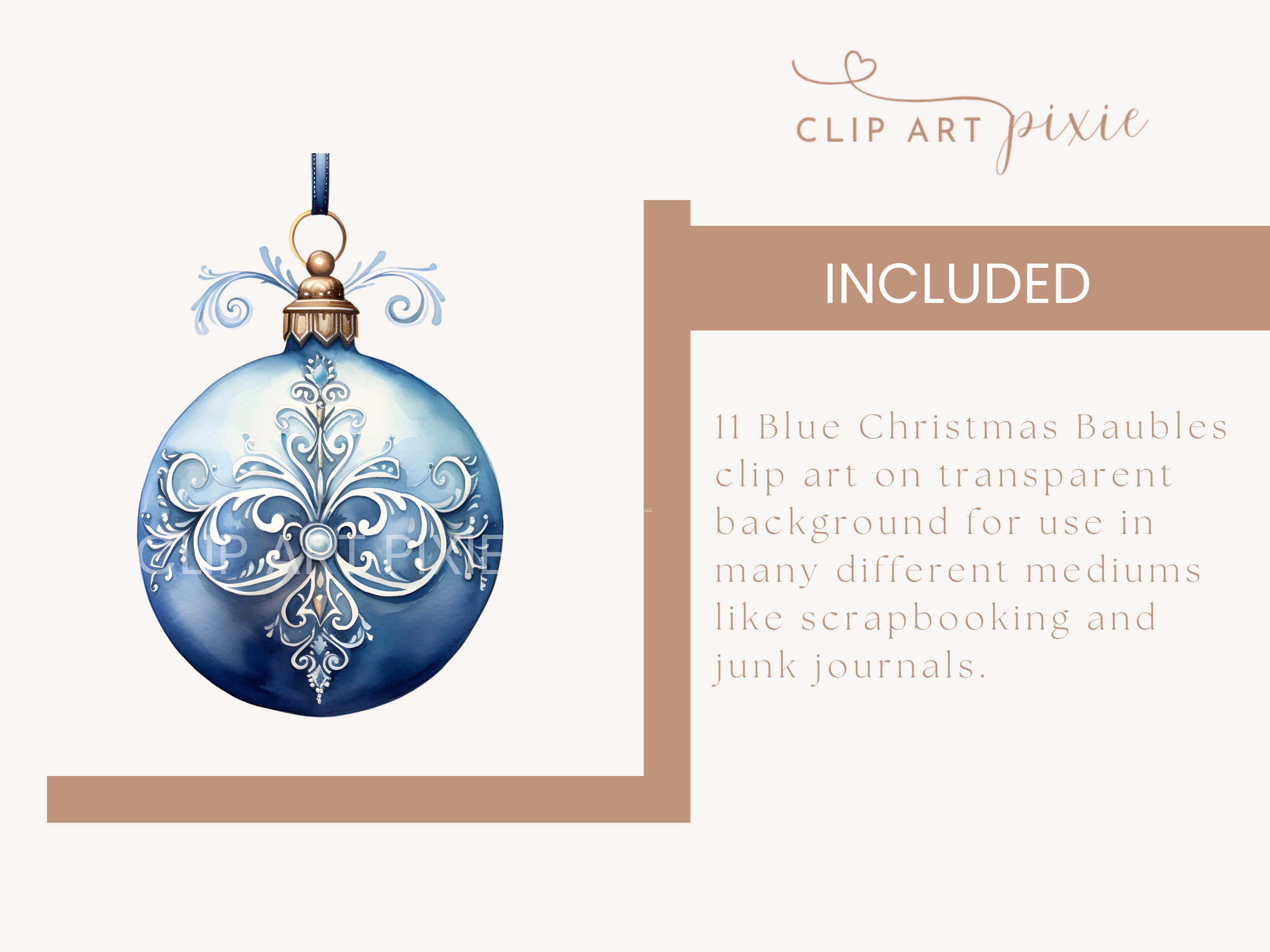 Blue Christmas Ornaments Clip Art Pack Watercolour, Clipart or ...