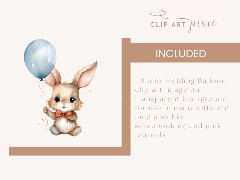 Bunny Holding Balloon Clip Art Pack Watercolour, Single PNG, Clipart or ...
