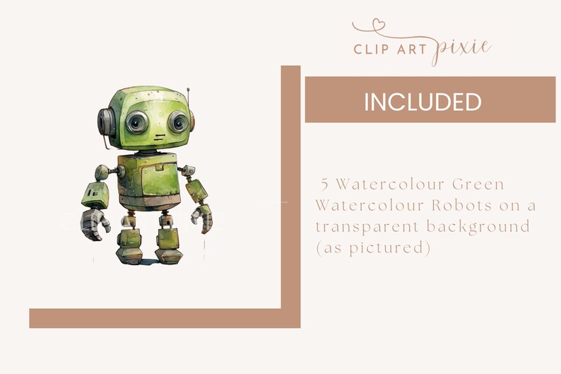 Green Watercolour Robots Clip Art Pack Watercolour, Clipart for ...