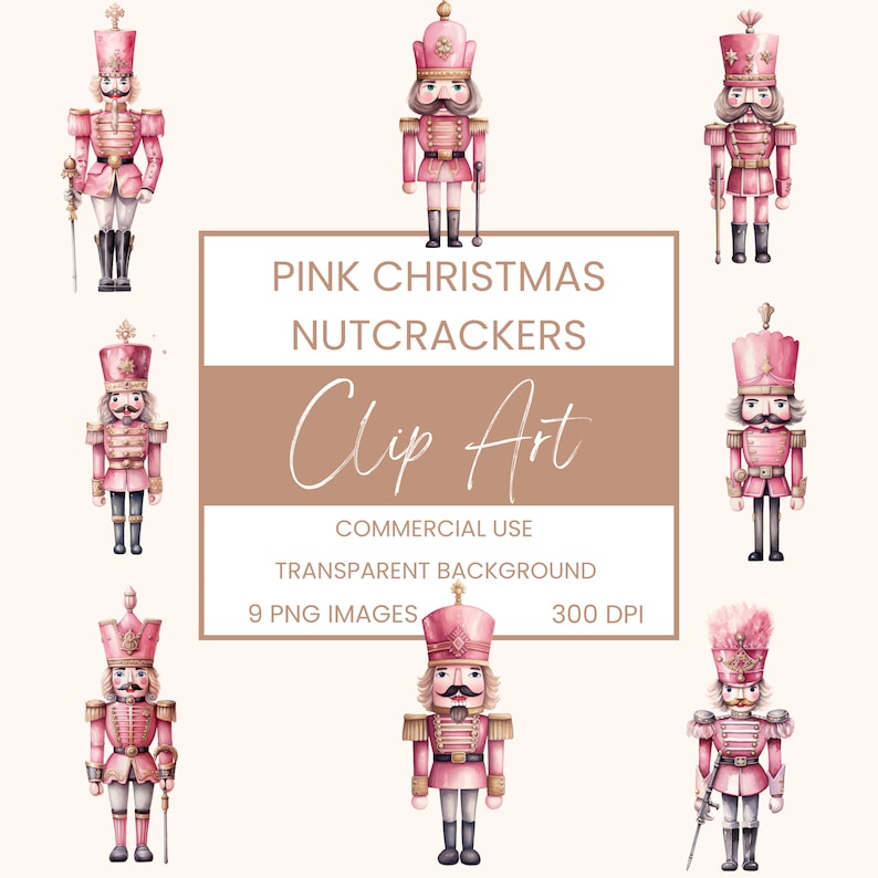 Pink Christmas Nutcrackers Clip Art Pack Watercolour, Clipart or ...