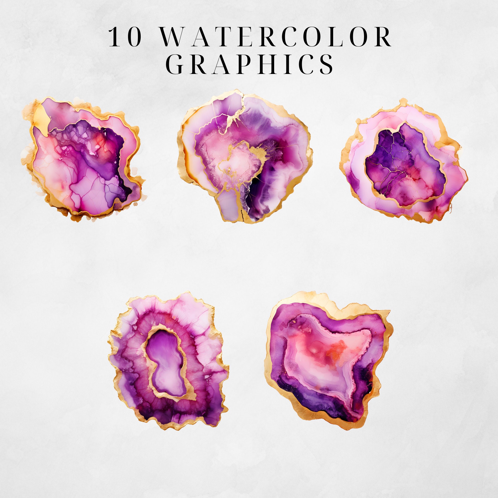 Purple and Pink Geode Clip Art Pack Watercolour, Clipart or Commercial ...
