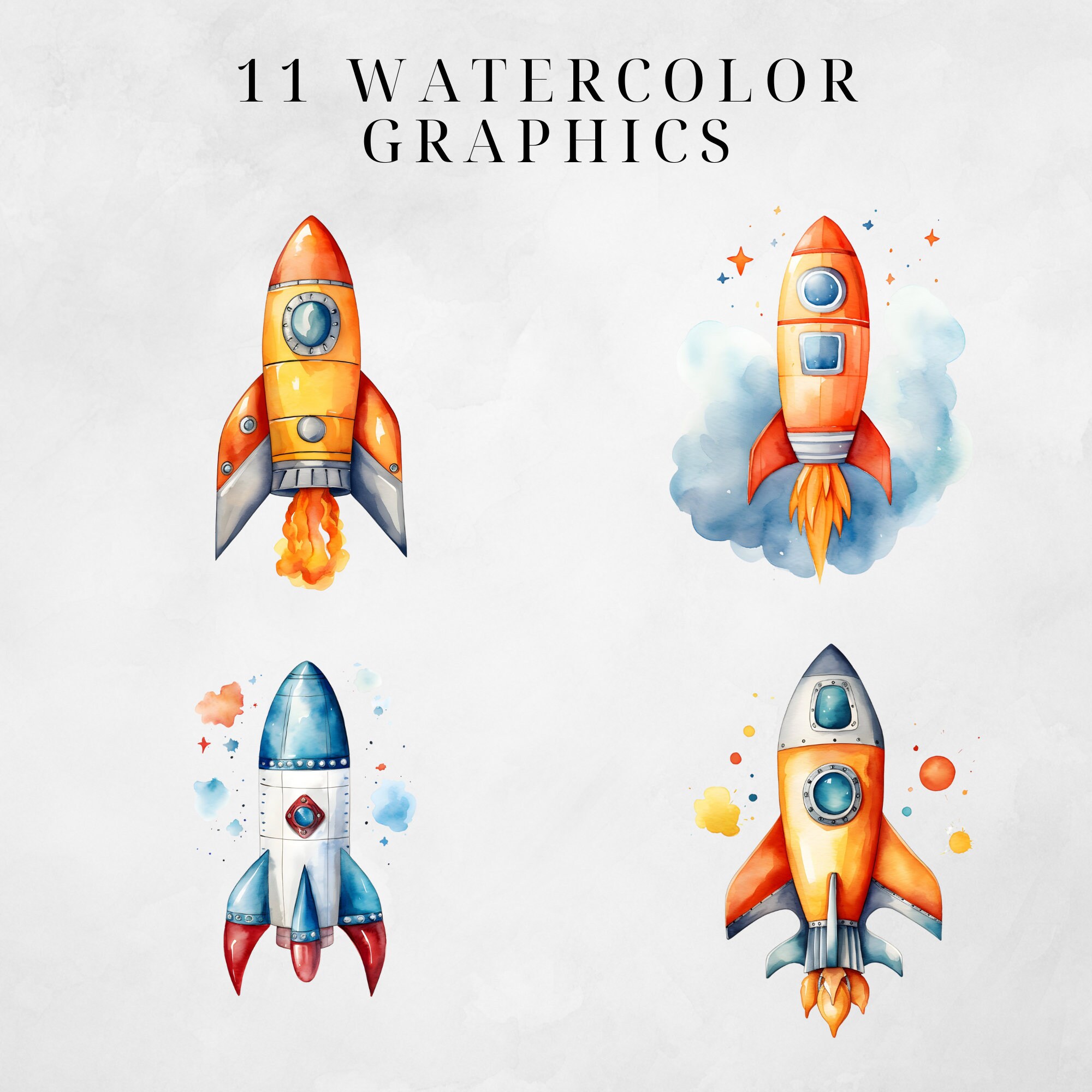 Watercolor Rockets Clipart, Clipart for Commercial Use, Transparent ...