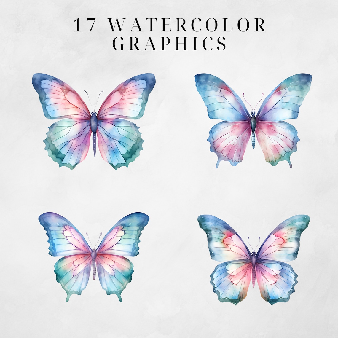 Watercolor Pink Purple Blue Butterfly Clipart, Clipart for Commercial ...