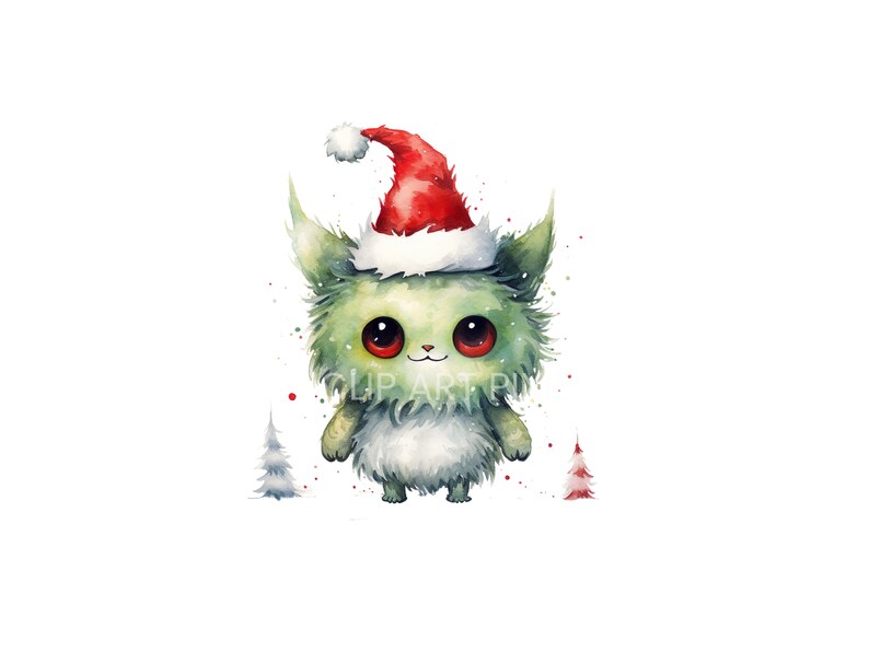 Tiny Fuzzy Christmas Monsters Clip Art Pack Watercolour, Clipart or ...
