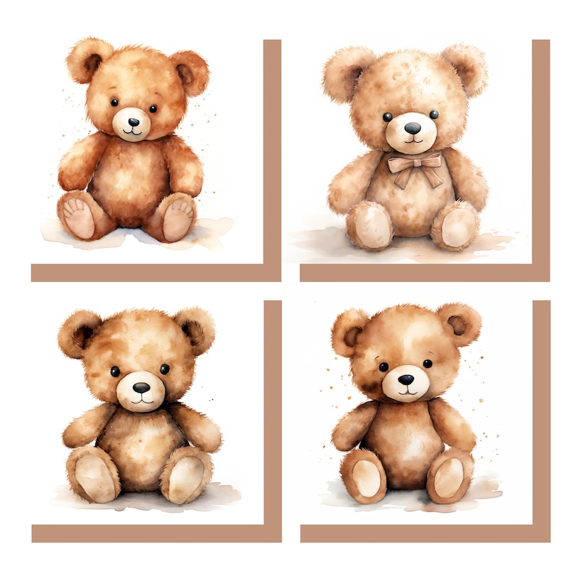 Watercolour Just Teddy Bears Clip Art Pack Watercolour, Clipart or ...