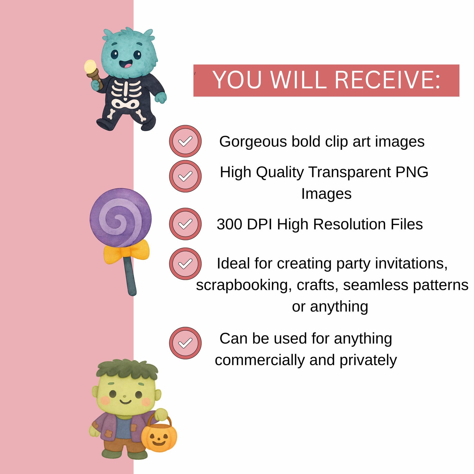 Spooky Cute Halloween Monster Clipart Bundle – Watercolor Pngs, Kids ...