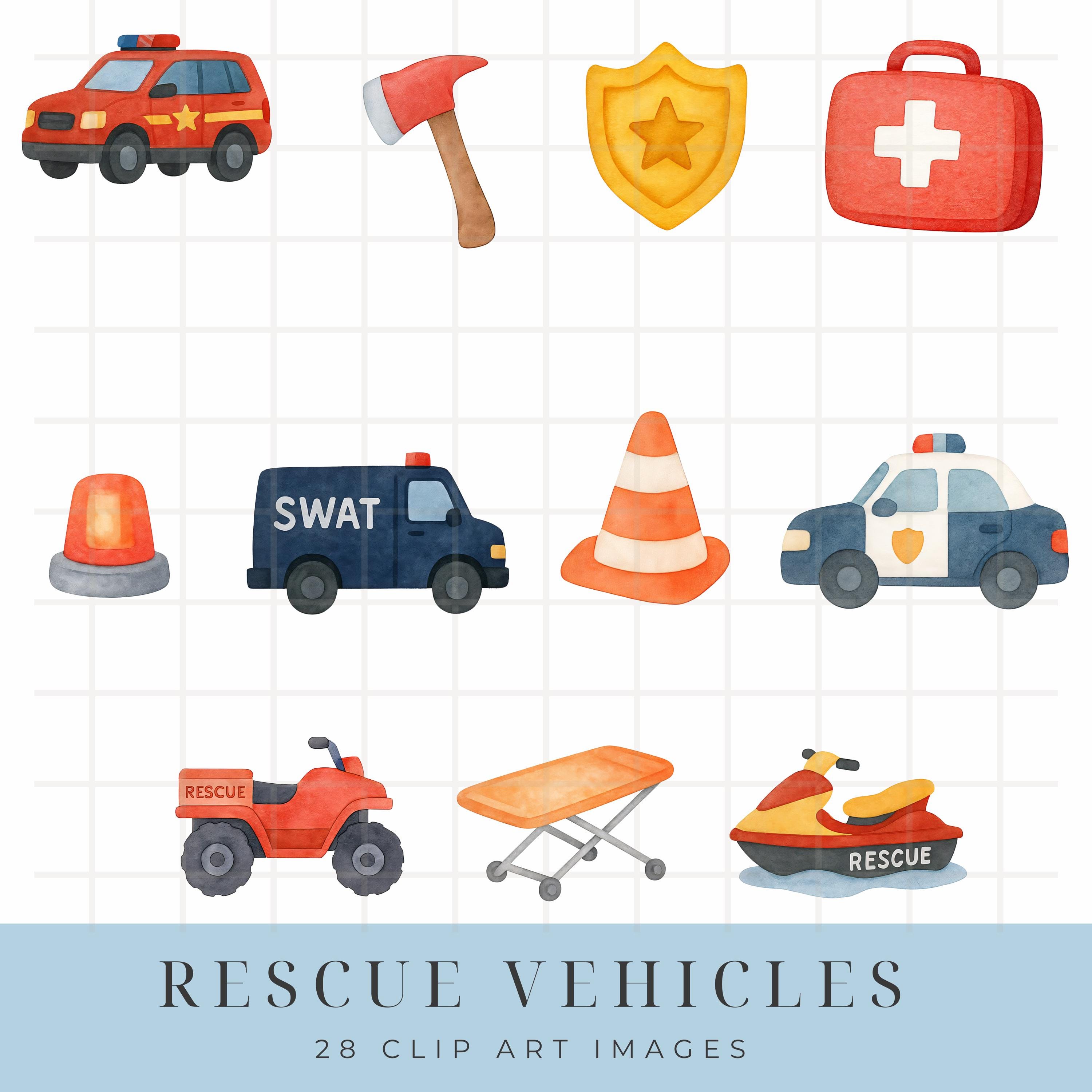Rescue Vehicles Clipart | Emergency Services PNG | Watercolor Police ...