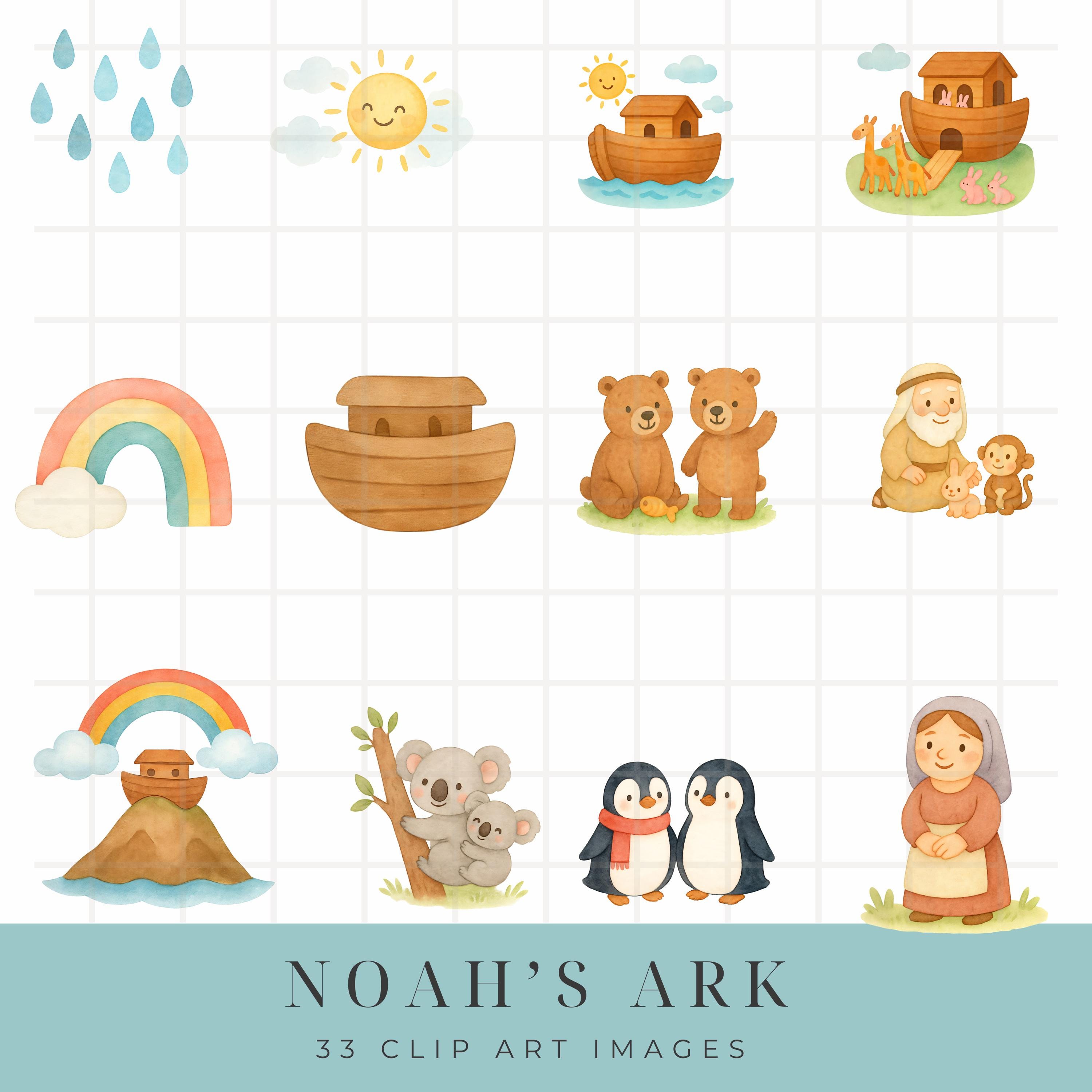 Noah’s Ark Watercolor Clipart Set – Bible Story Animals, Ark, Rainbow ...