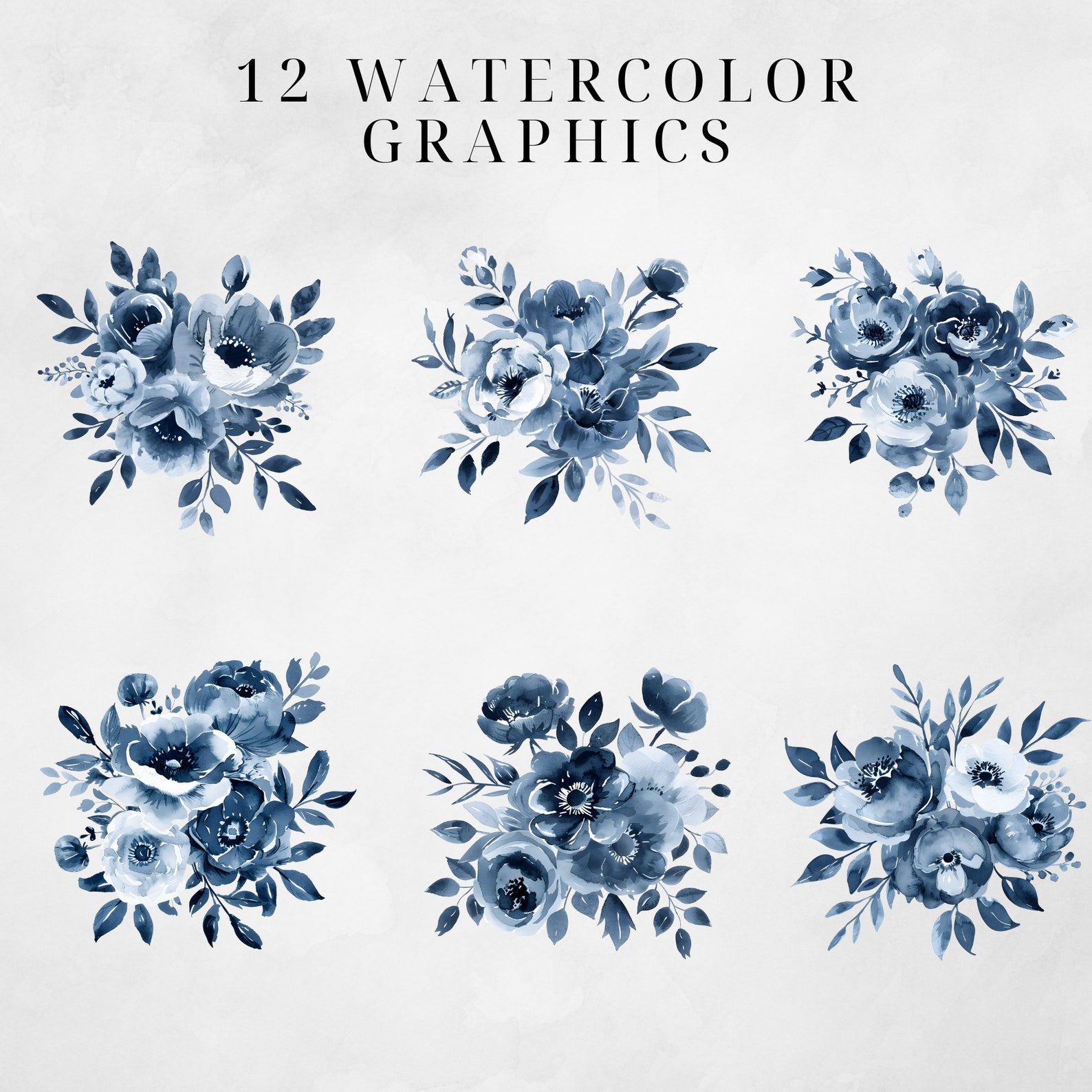 Navy Blue Bouquet Watercolor Clipart PNG, Junk Journaling, Bundle ...