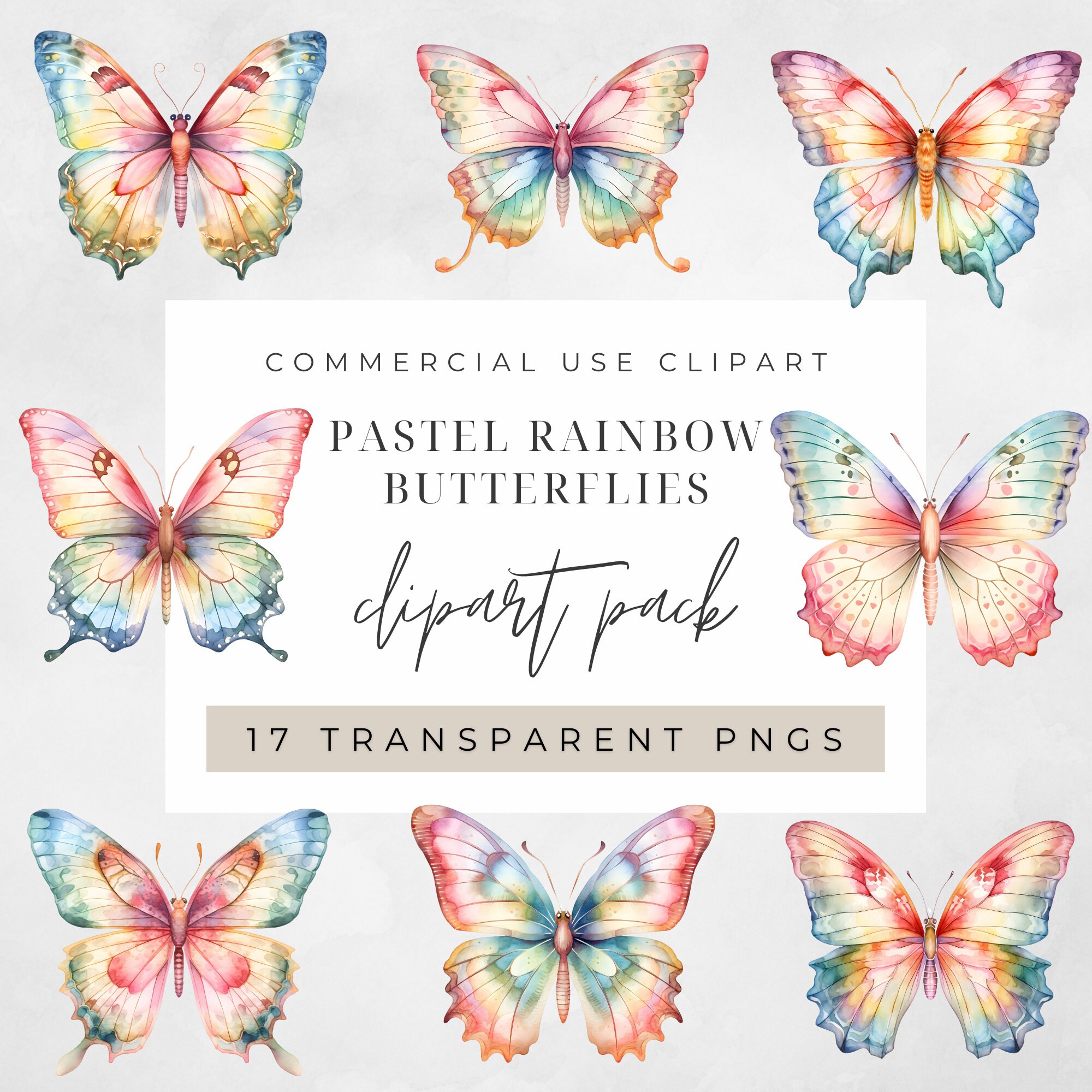 Watercolor Pastel Rainbow Butterfly Clipart, Clipart for Commercial Use ...