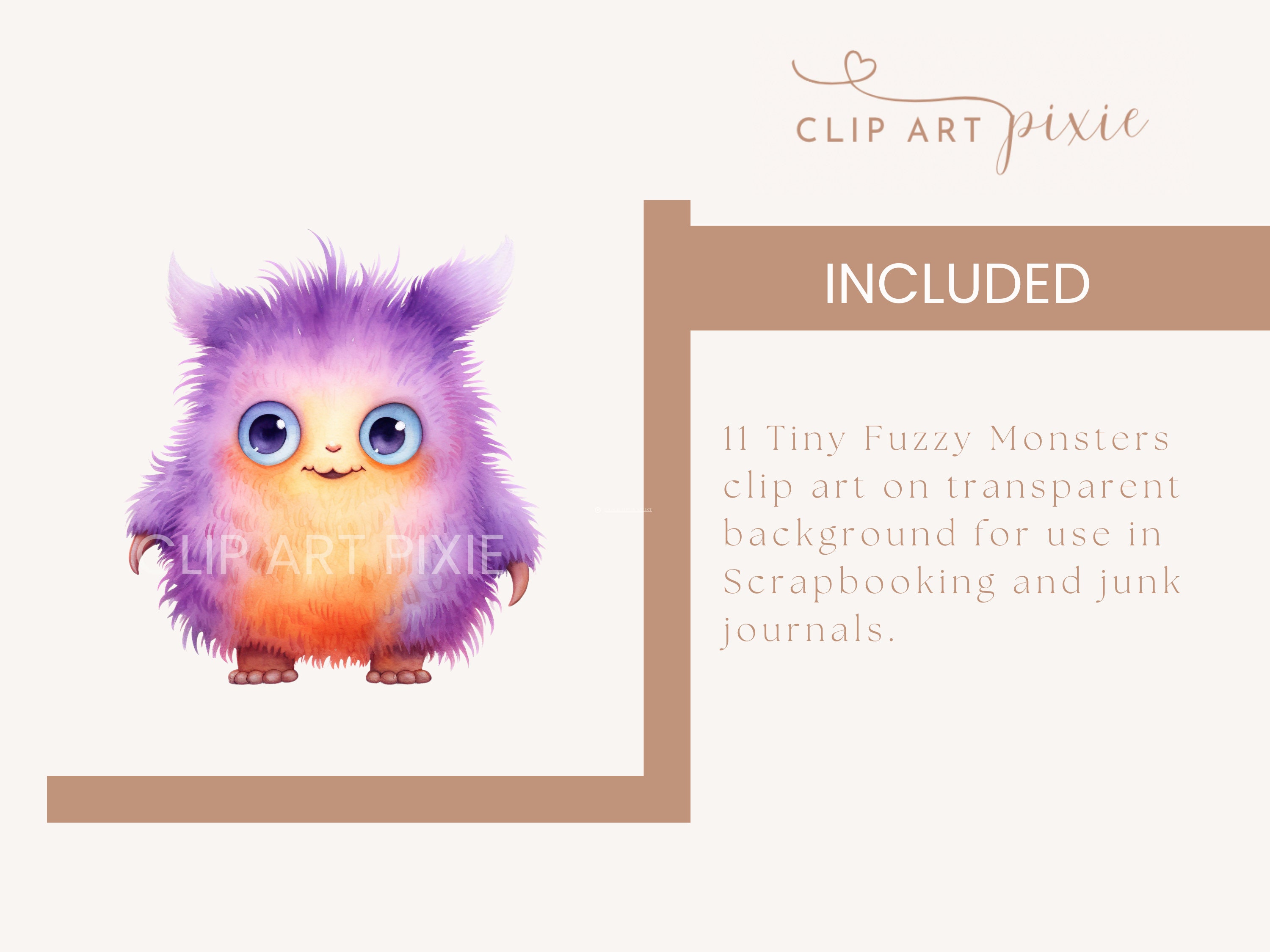 Tiny Fuzzy Monsters Clip Art Pack Watercolour Clipart or - Etsy