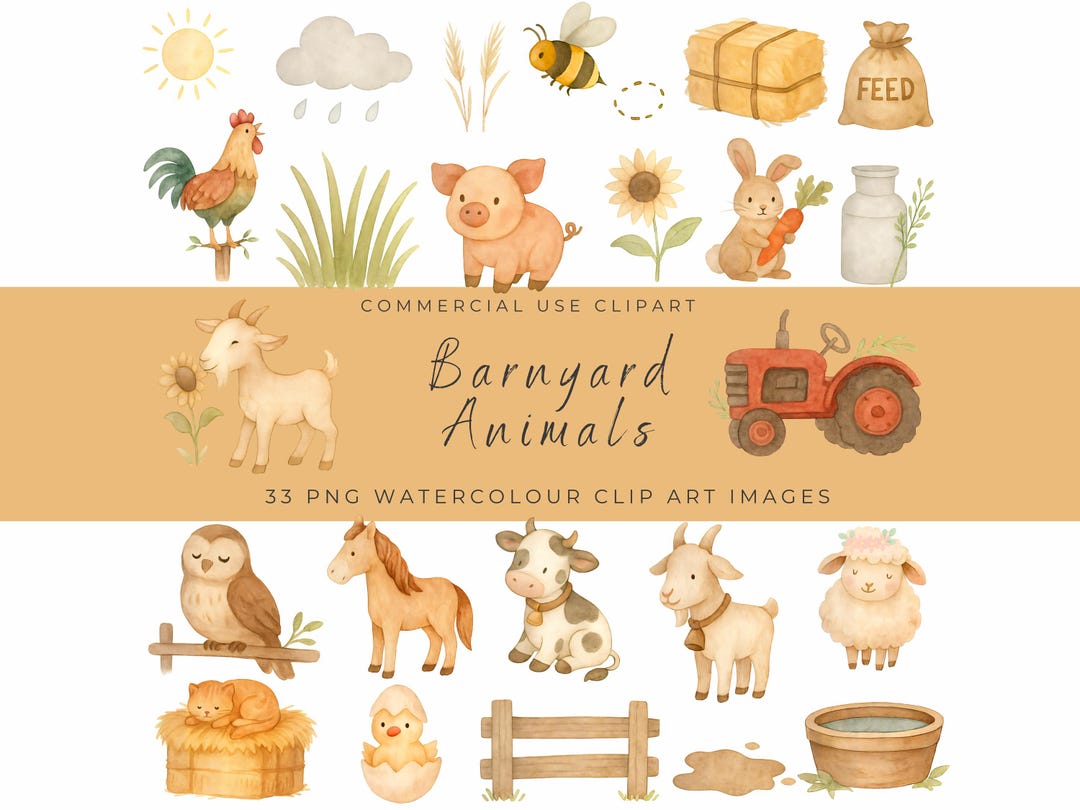 Farm Clipart Bundle Watercolour | Cute Barnyard Animals, Farmhouse ...