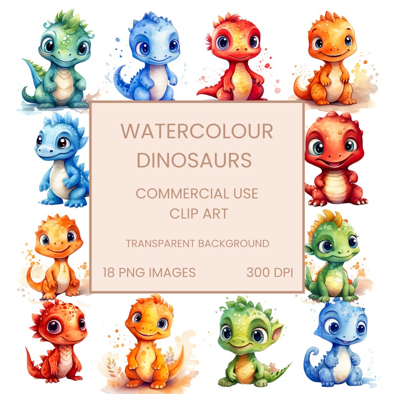 Watercolour Dinosaurs Clip Art Pack Watercolour Clipart for - Etsy