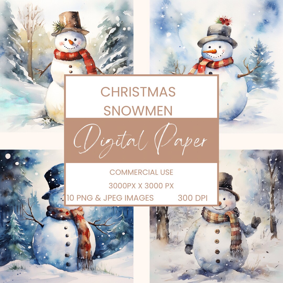Christmas Snowmen Digital Paper JPEG & PNG, Junk Journaling, Bundle ...