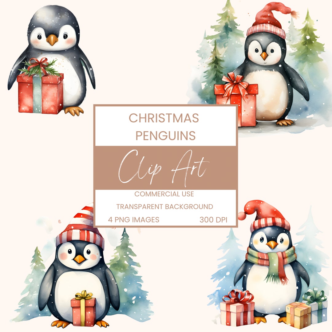Christmas Penguins Clip Art Pack Watercolour, Clipart or Commercial Use ...