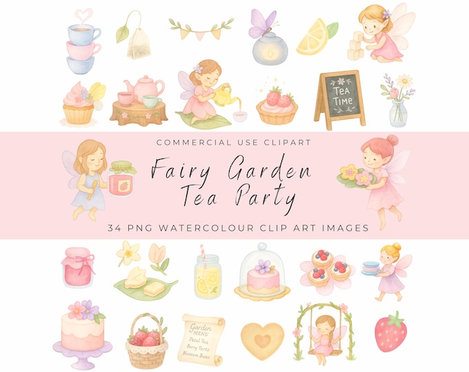 Watercolor Fairy Tea Party Clipart Png Bundle, Watercolor Tea Party ...