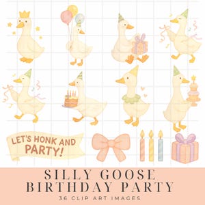 Silly Goose Birthday Clipart – Watercolor Party Geese, Balloons, Cakes ...